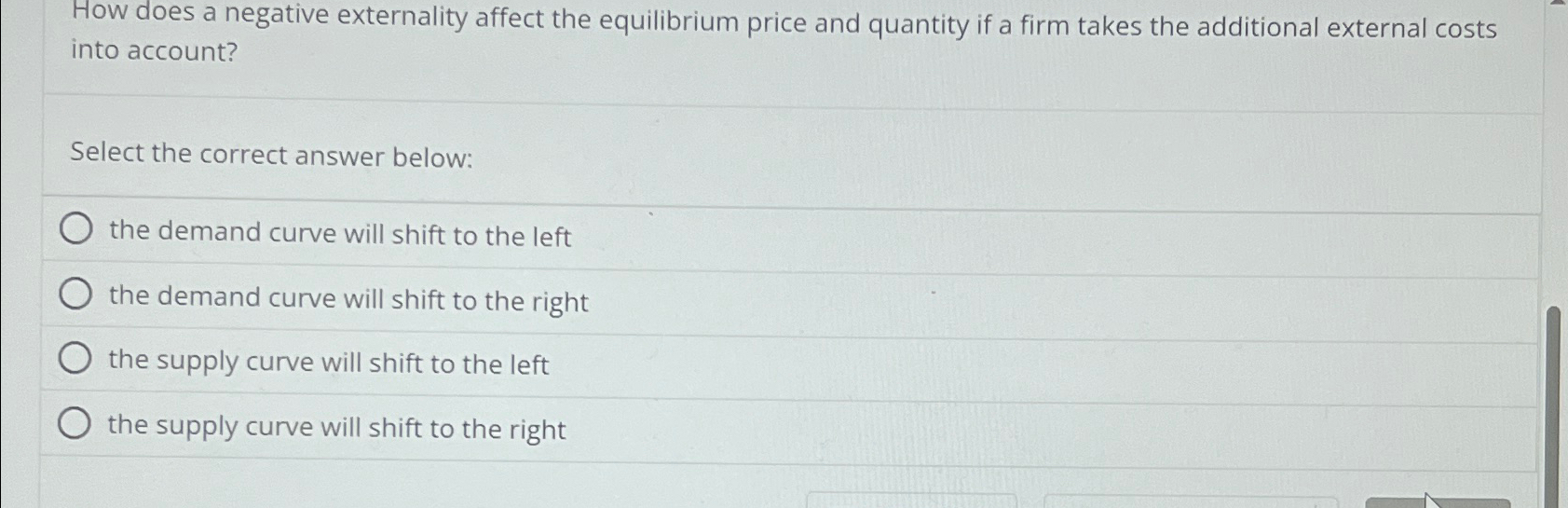 Solved How does a negative externality affect the | Chegg.com