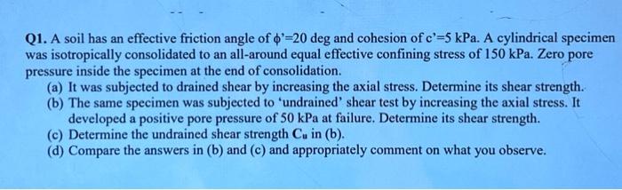 Solved Q1. A soil has an effective friction angle of | Chegg.com