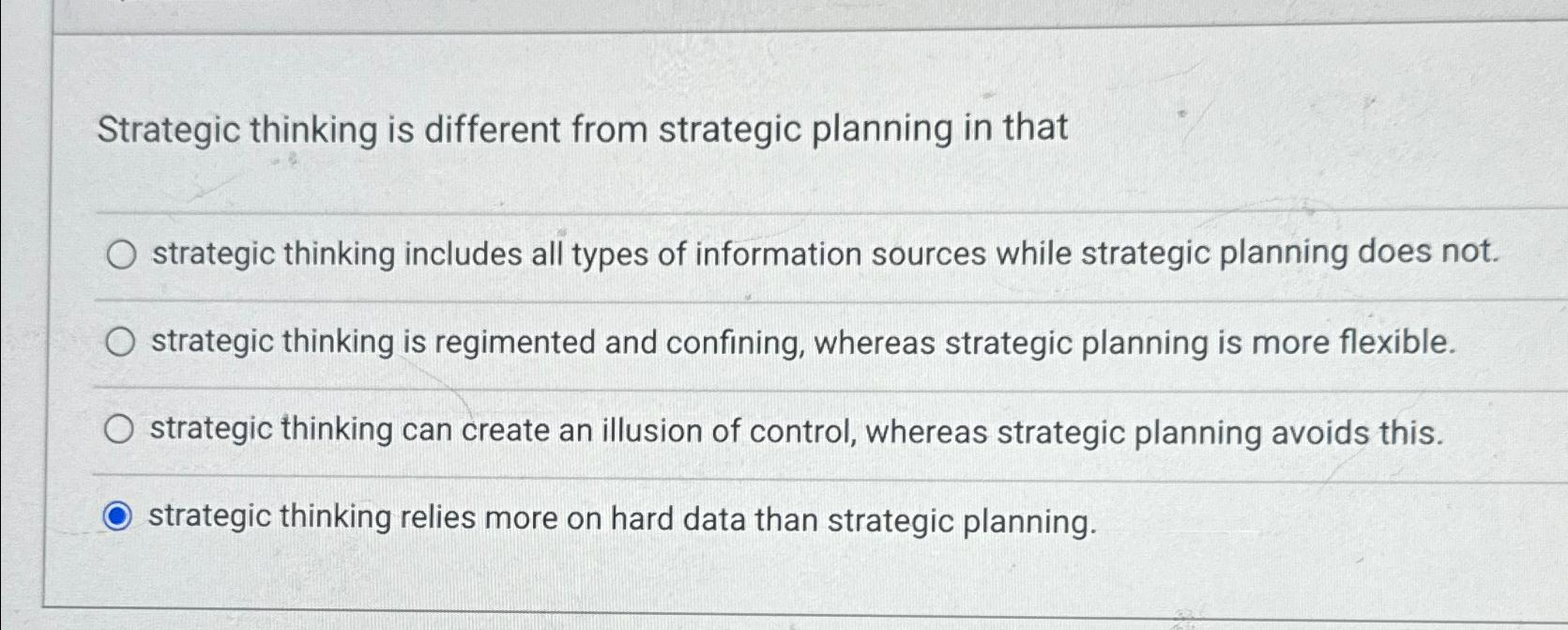 Solved Strategic thinking is different from strategic | Chegg.com