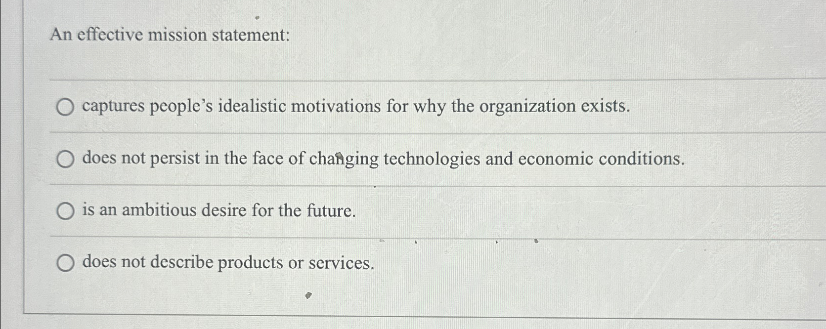 Solved An effective mission statement:captures people's | Chegg.com