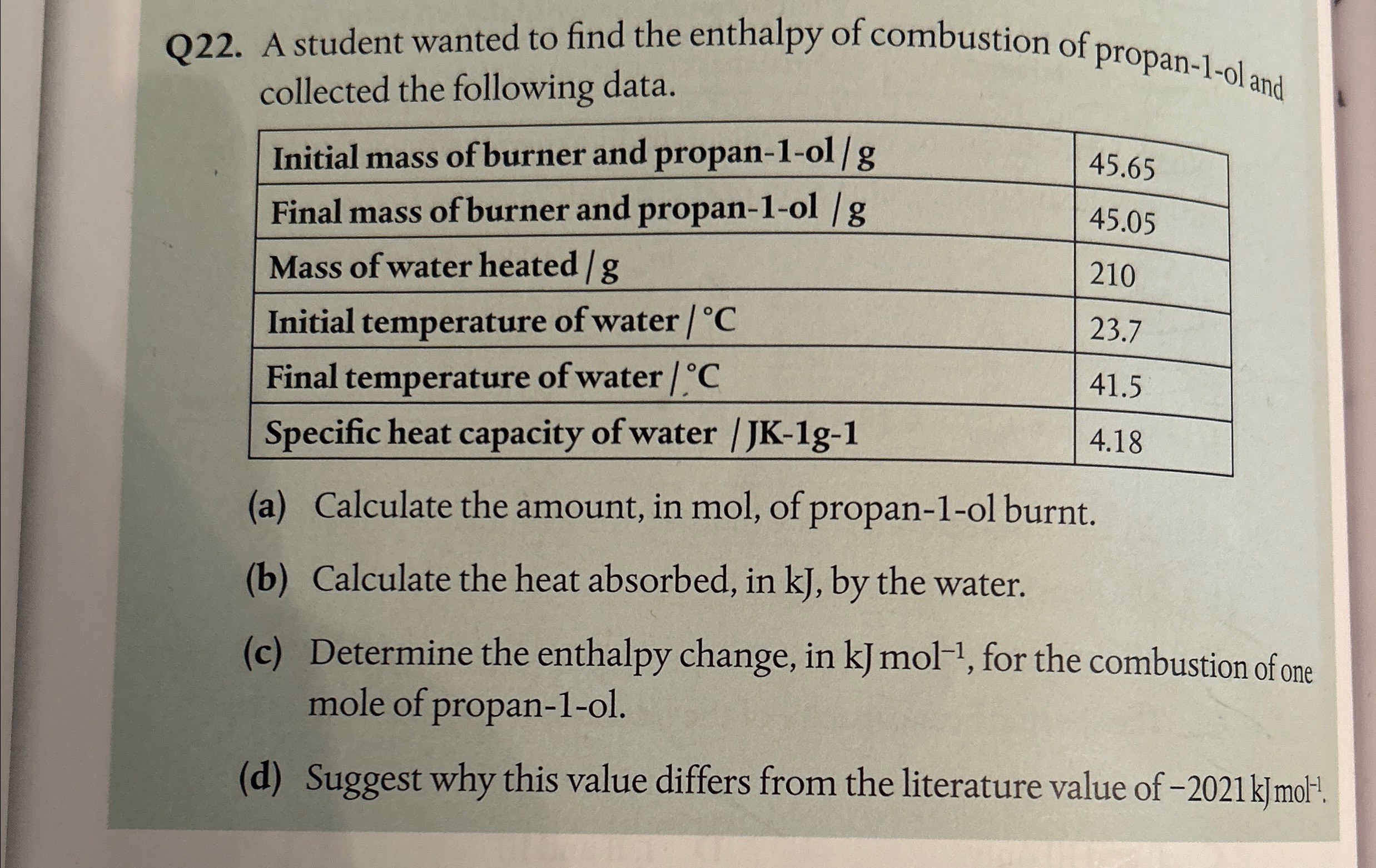 Solved Q22. ﻿A student wanted to find the enthalpy of | Chegg.com