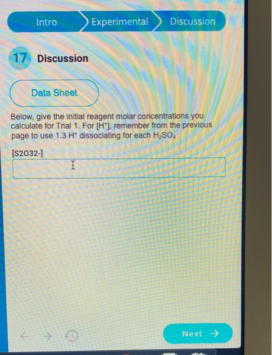 Intro Experimental Discussion 17 Discussion Data | Chegg.com