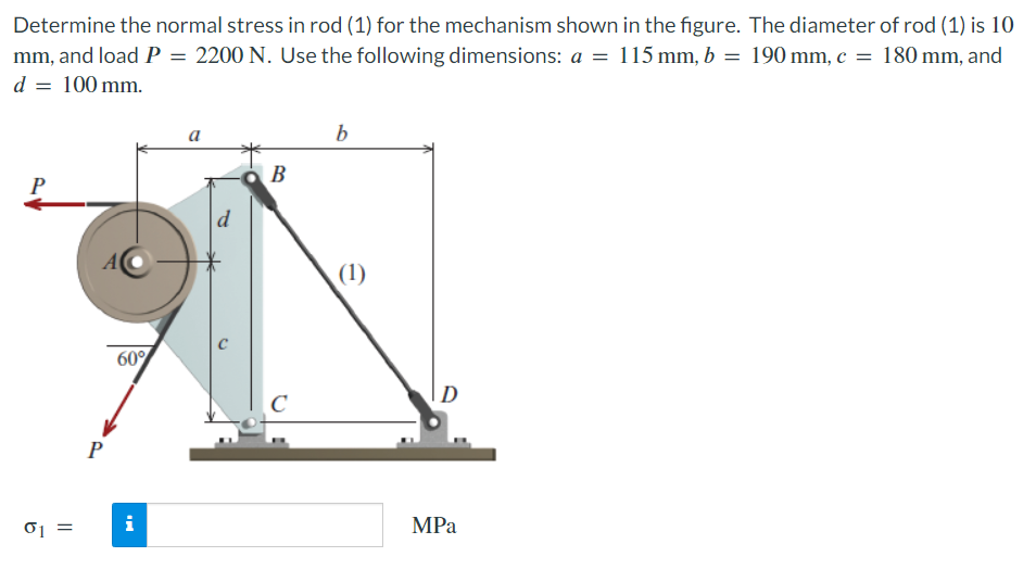 Solved Determine the normal stress in rod (1) ﻿for the | Chegg.com