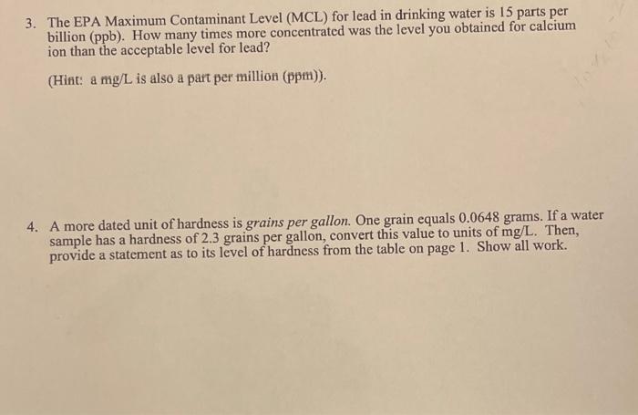 3. The EPA Maximum Contaminant Level (MCL) for lead | Chegg.com
