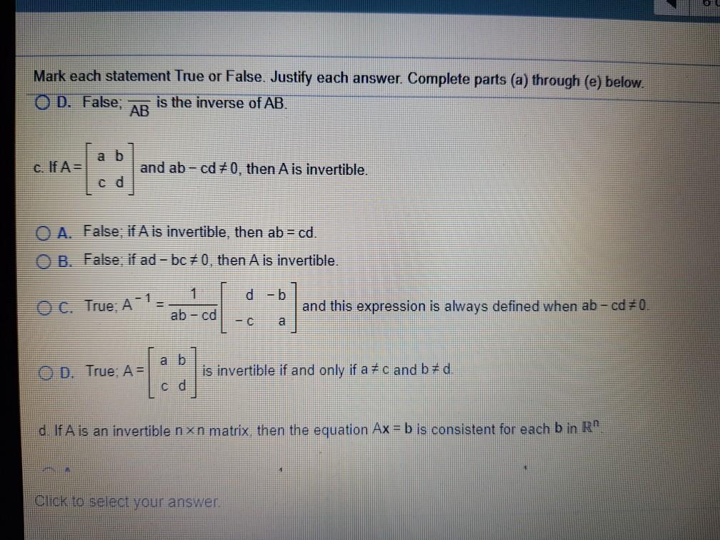 Solved Mark each statement True or False. Justify each | Chegg.com