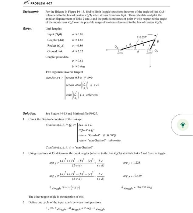 Solved tement: For the linkage in Figure P4-13, find its | Chegg.com