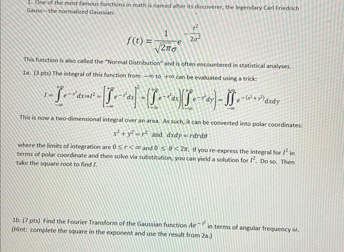 Solved 1. One of the most famous functions in math is named | Chegg.com
