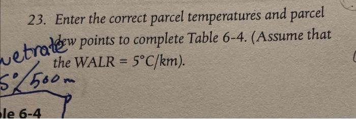 Solved 23. Enter the correct parcel temperatures and parcel | Chegg.com