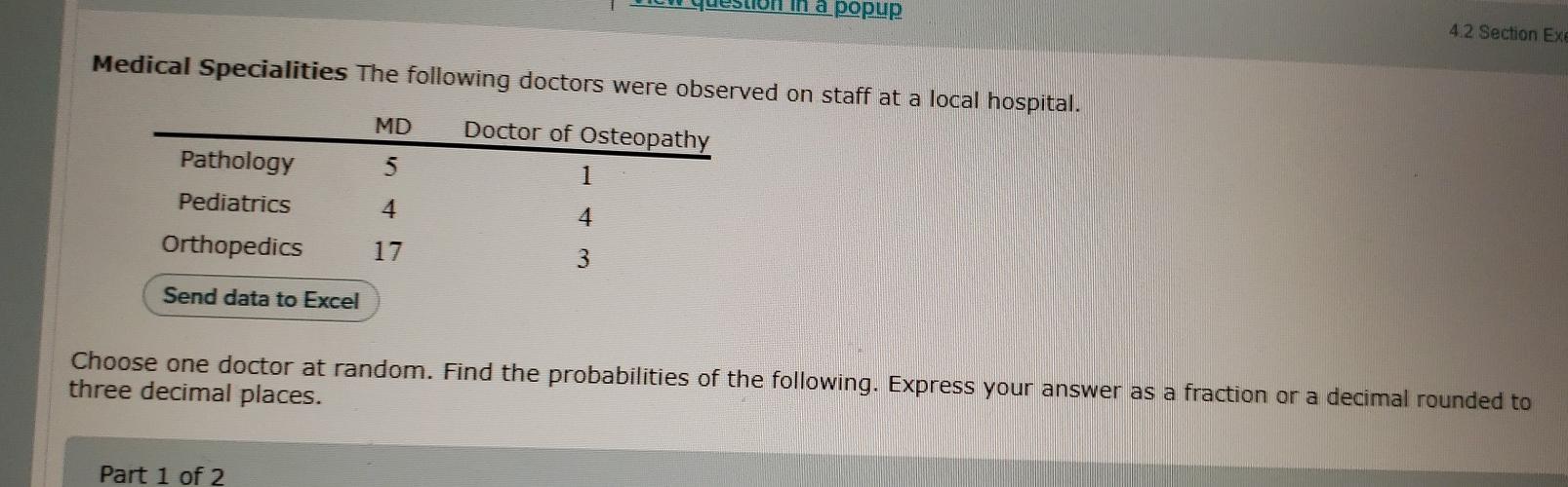 Solved popup 4.2 Section Exe Medical Specialities The | Chegg.com