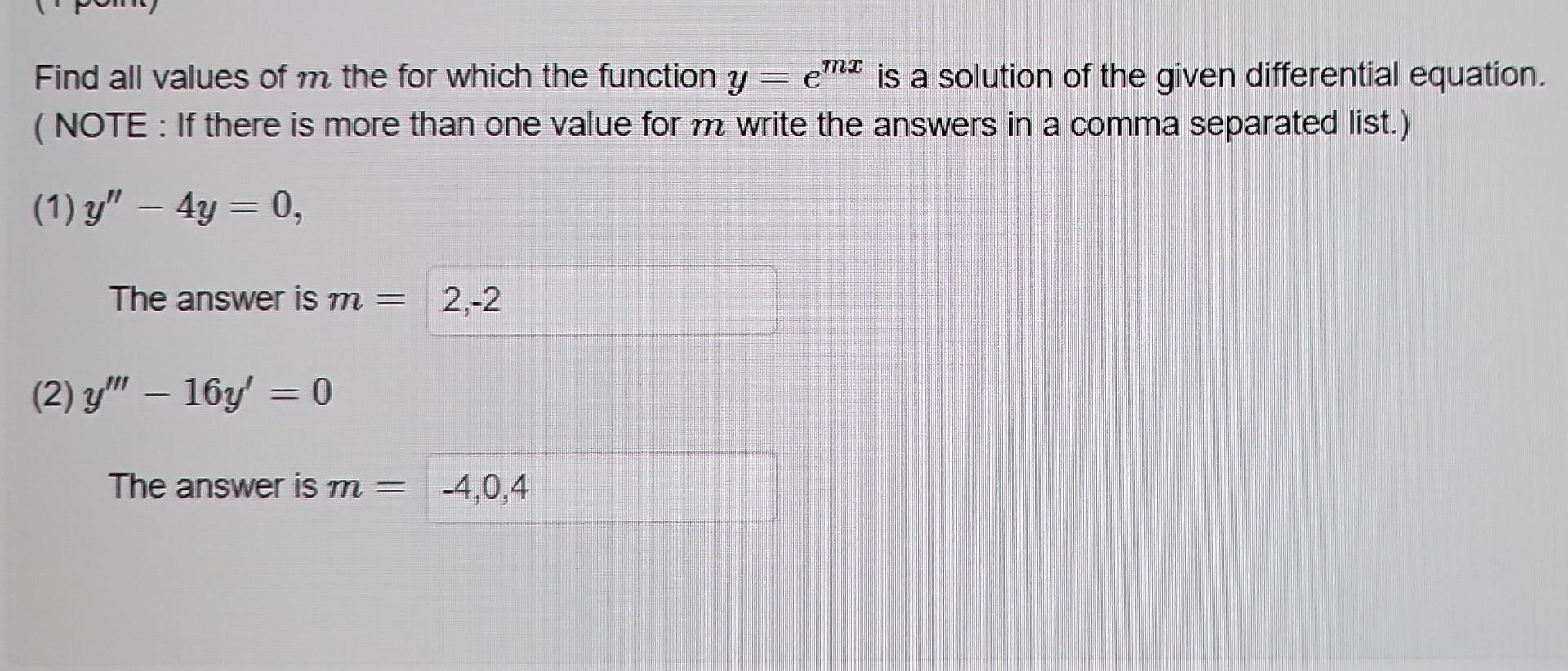 Solved Find all values of m the for which the function y=emx | Chegg.com