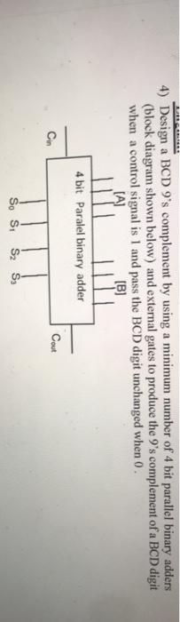 Solved 4 Design A Bcd 9s Complement By Using A Minimum 