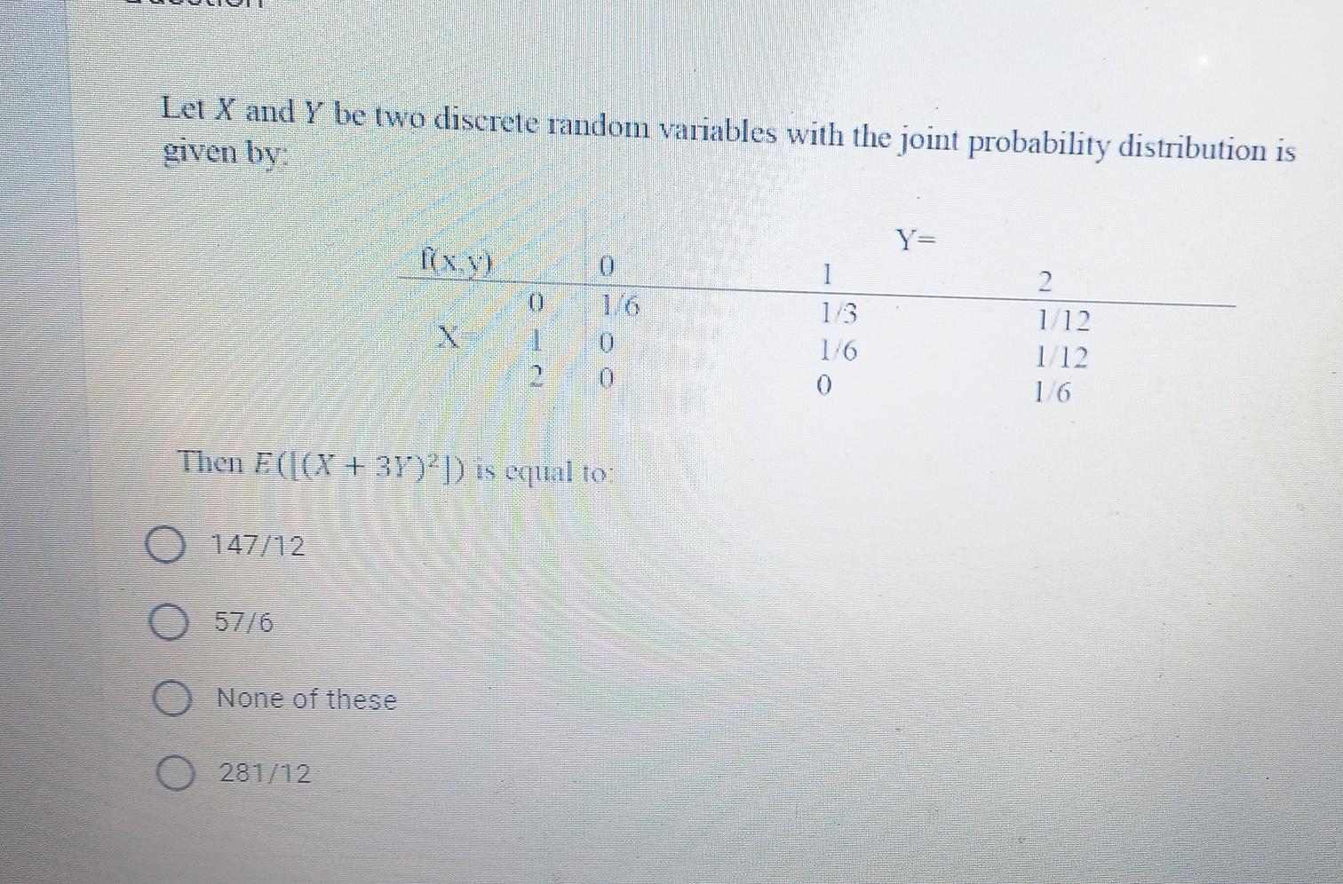 Solved Let X and Y be two discrete random variables with the | Chegg.com
