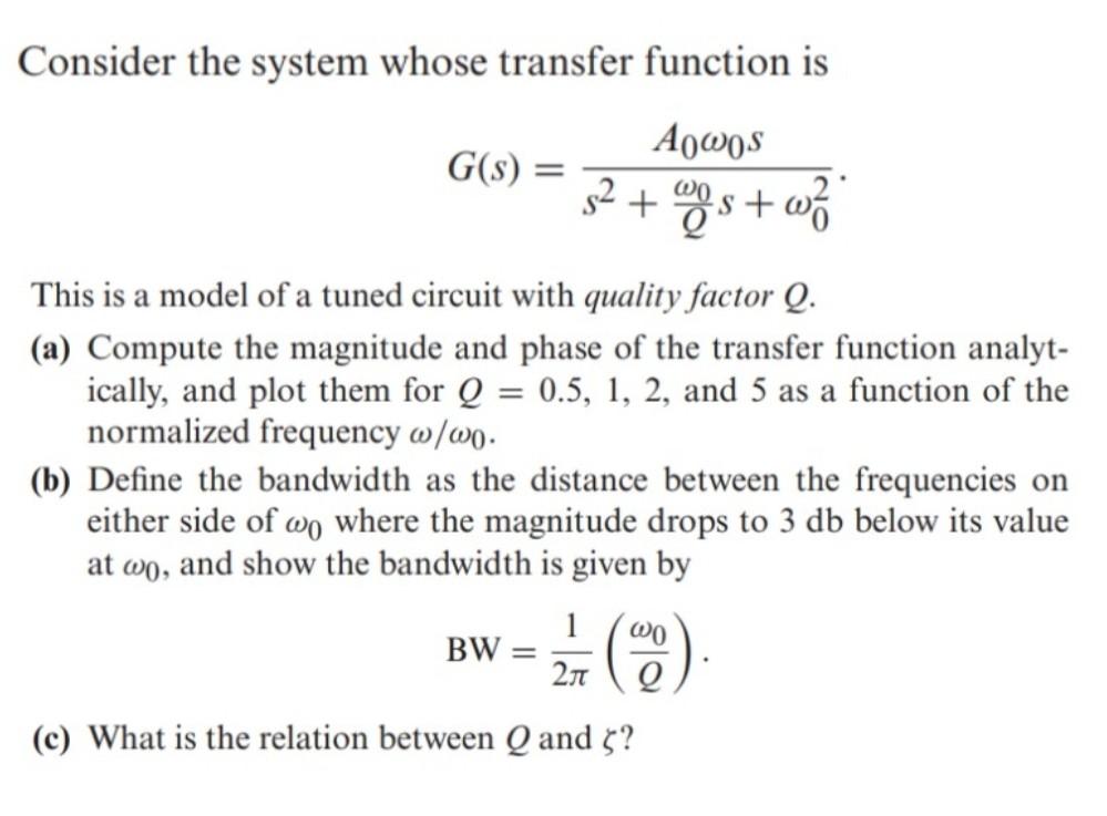 Solved Consider the system whose transfer function is | Chegg.com