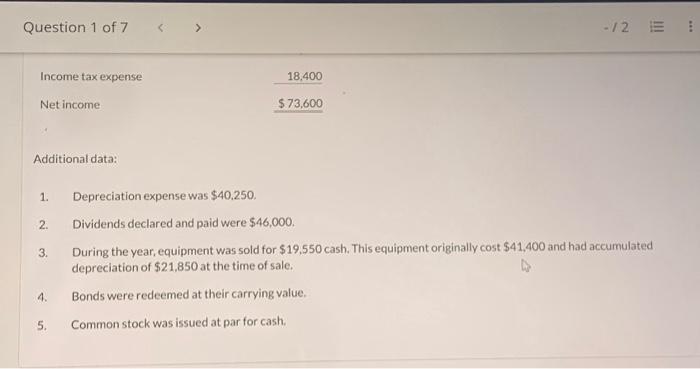 prepare a statement of cash flows using the indirect | Chegg.com