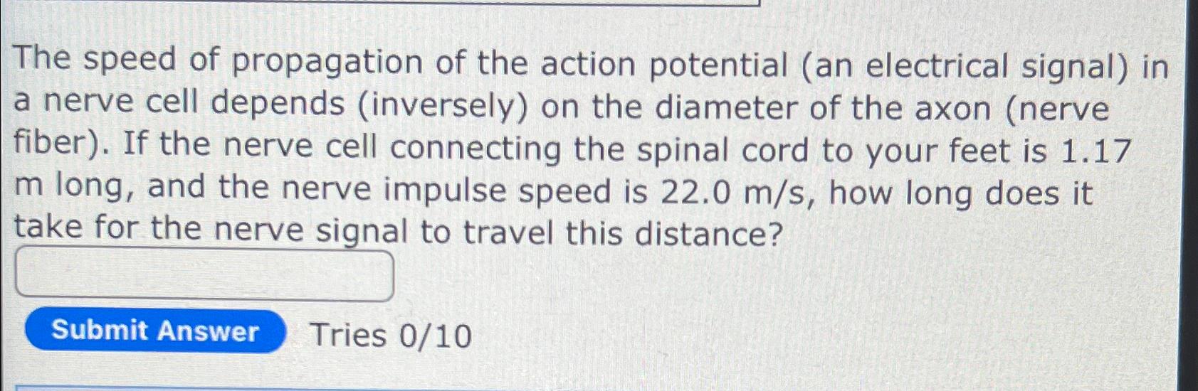 Solved The speed of propagation of the action potential (an | Chegg.com