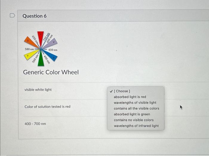 Solved Generic Color Wheel visible white light Color of | Chegg.com