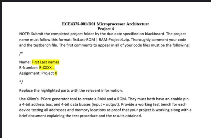 Solved ECE4375-001/D01 Microprocessor Architecture Project 4 | Chegg.com