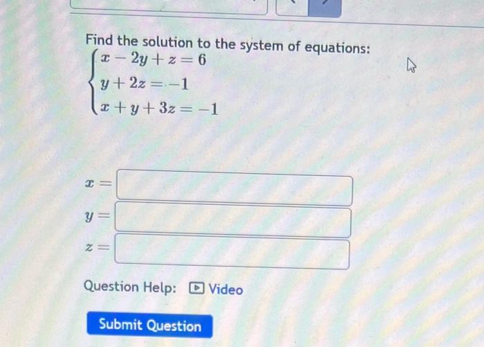 Solved Find the solution to the system of equations: | Chegg.com