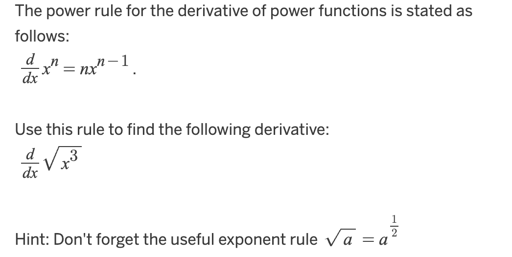 Solved The power rule for the derivative of power functions | Chegg.com