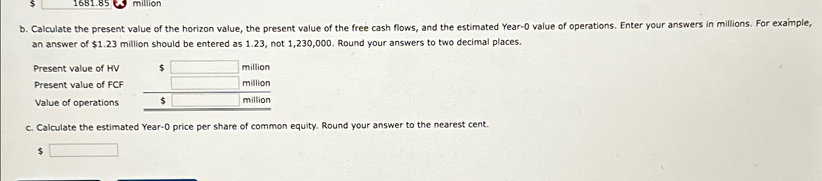 b. ﻿Calculate the present value of the horizon value, | Chegg.com
