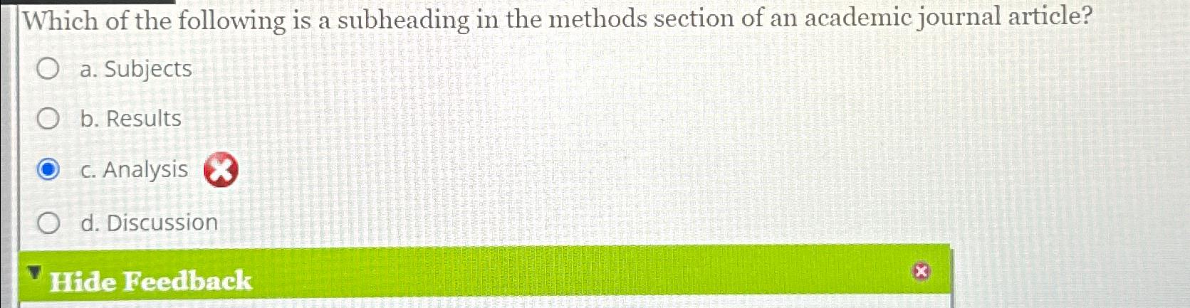 Solved Which of the following is a subheading in the methods | Chegg.com