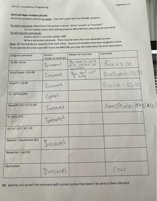Solved EGR 121, foundations of Engineering Briehtpeint CC | Chegg.com