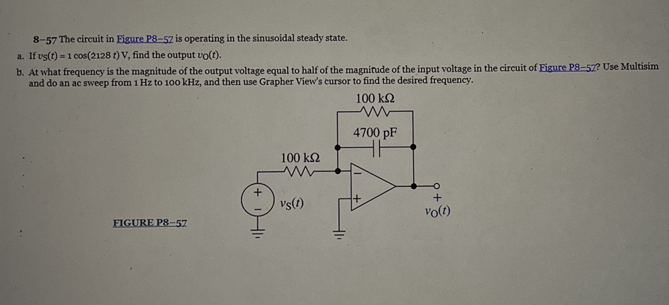 Solved 8-57 ﻿The circuit in Figure P8-57 ﻿is operating in | Chegg.com