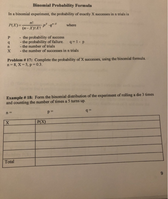 Solved Binomial Probability Formula In a binomial | Chegg.com