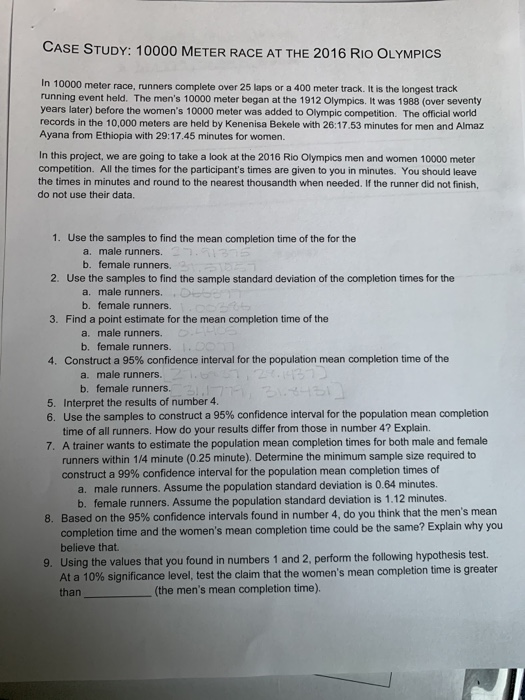 CASE STUDY: 10000 METER RACE AT THE 2016 RIO OLYMPICS | Chegg.com