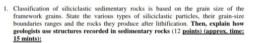 Solved 1. Classification of siliciclastic sedimentary rocks | Chegg.com