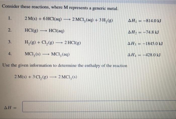 Solved Consider these reactions, where M represents a | Chegg.com
