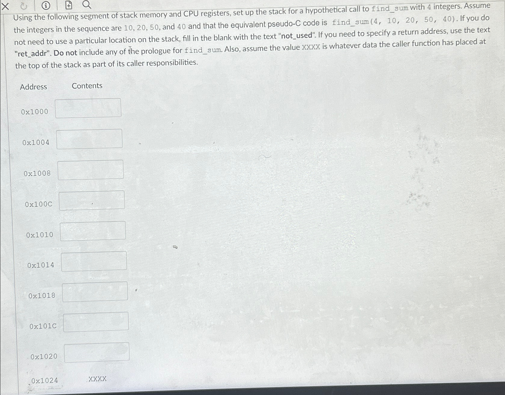 Solved Using the following segment of stack memory and CPU | Chegg.com