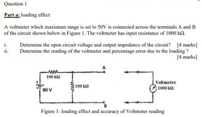Solved Question 1 Part a: loading effect A voltmeter which | Chegg.com