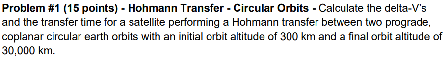 Solved Problem \#1 (15 ﻿points) - ﻿Hohmann Transfer - | Chegg.com