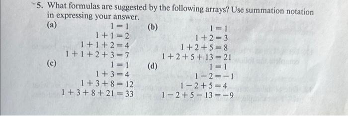 Solved What formulas are suggested by the following arrays? | Chegg.com