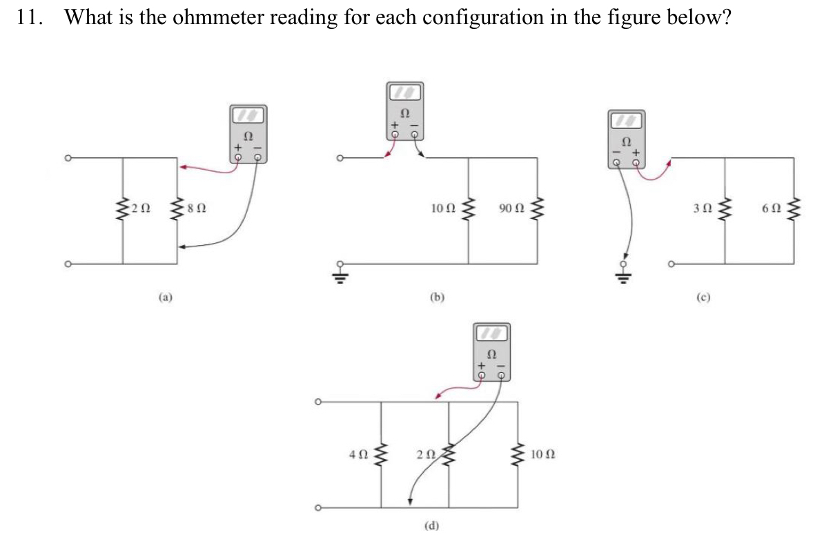 Solved What is the ohmmeter reading for each configuration | Chegg.com