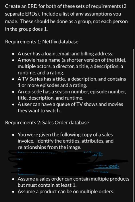 Solved Create an ERD for both of these sets of requirements | Chegg.com