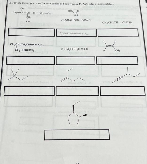 Solved 2. Provide the proper name for each compound below | Chegg.com