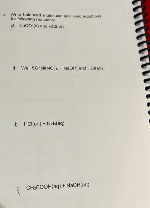 Solved HCl(aq)+NH3(aq) CH3COOH(aq)+NaOH(aq) | Chegg.com