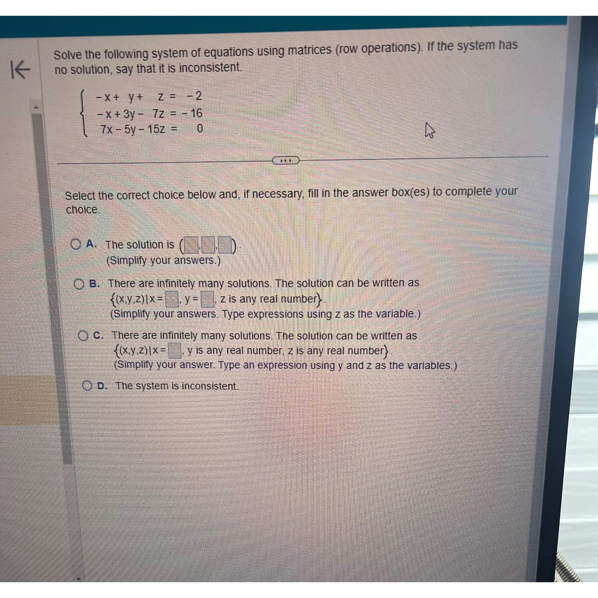 Solved Solve the following system of equations using | Chegg.com