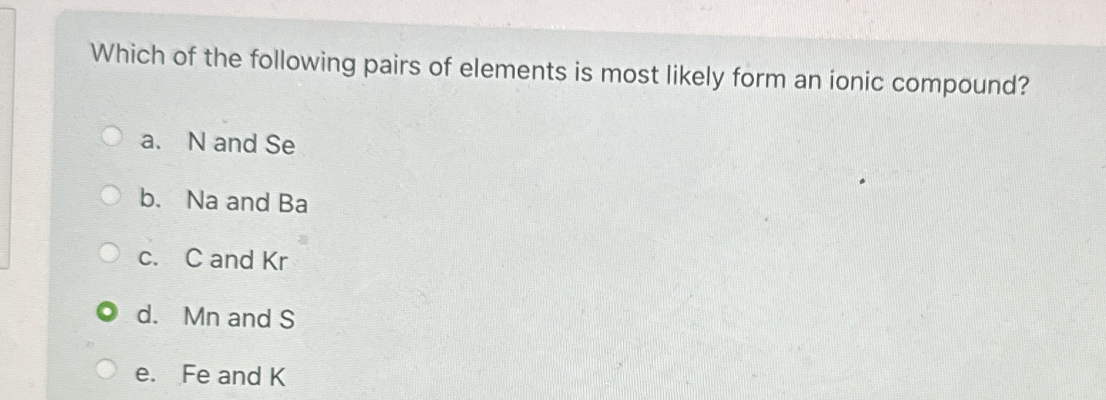 Solved Which of the following pairs of elements is most | Chegg.com