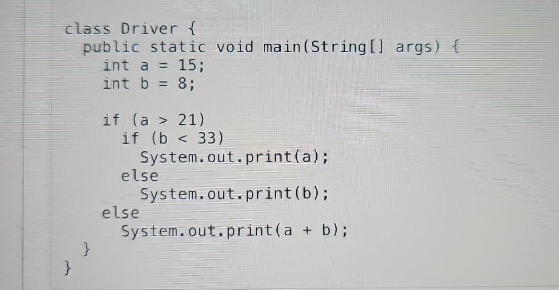 Solved class Driver {public static void main(String[] | Chegg.com