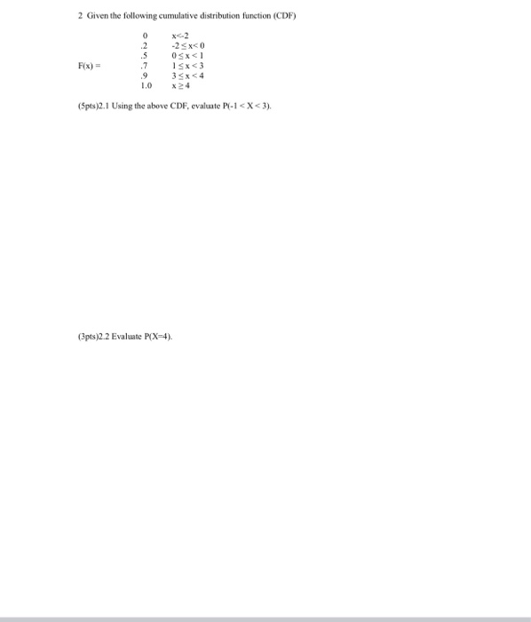 Solved 2 Given the following cumulative distribution | Chegg.com