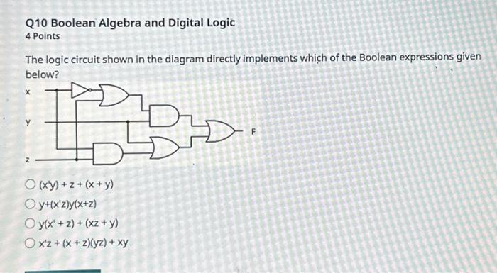 Solved Q10 Boolean Algebra and Digital Logic 4 Points The | Chegg.com