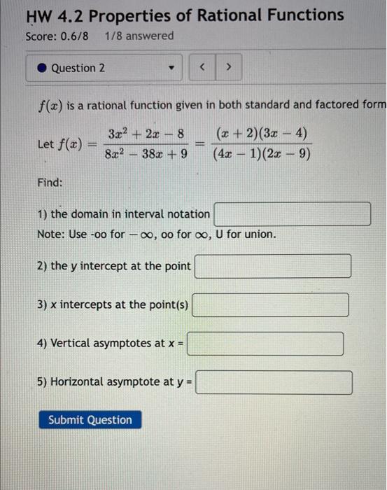 Solved HW 4.2 Properties of Rational Functions Score: | Chegg.com
