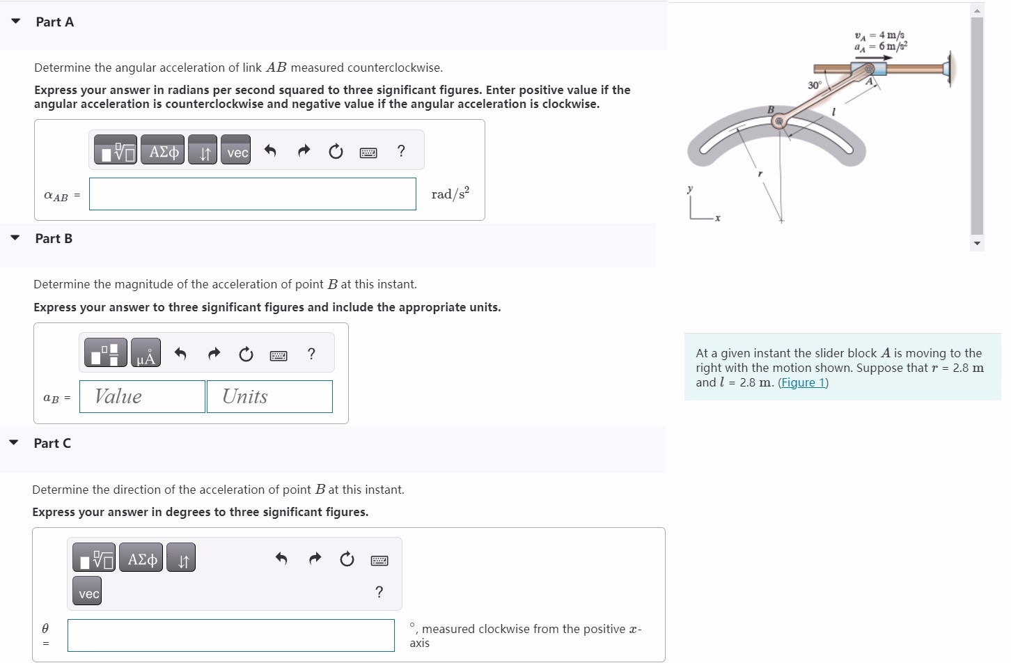 Solved Part Adetermine The Angular Acceleration Of Link Ab
