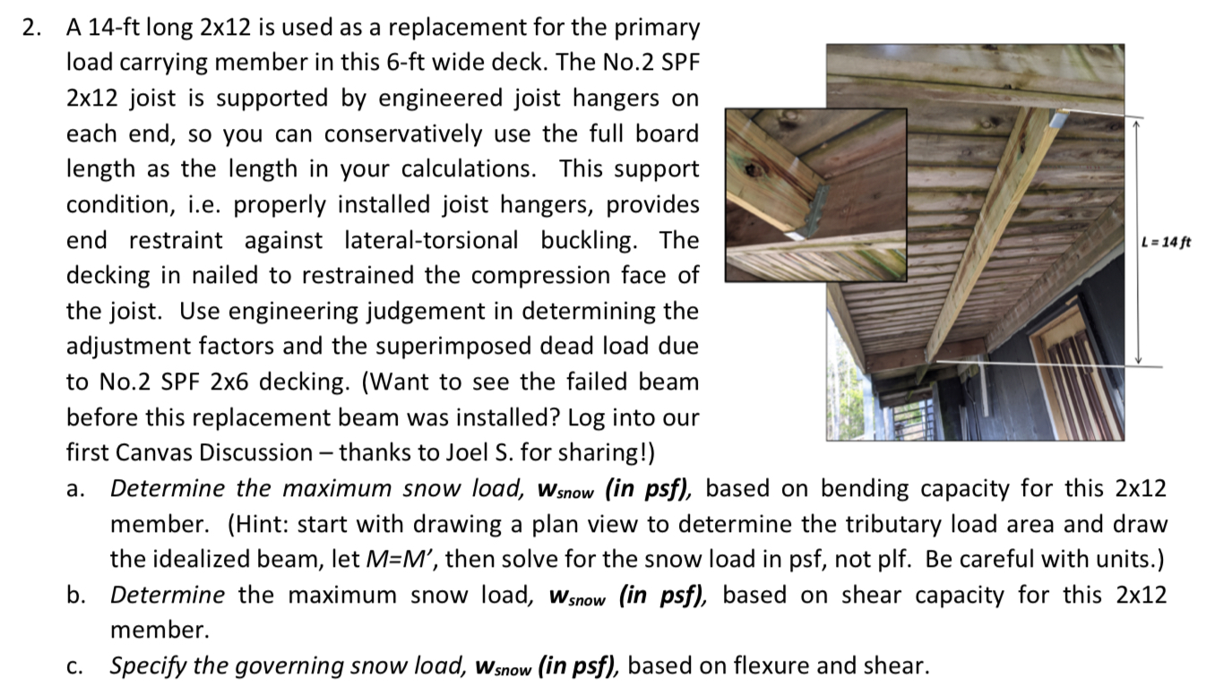 Solved A 14 -ft long 2×12 ﻿is used as a replacement for the | Chegg.com