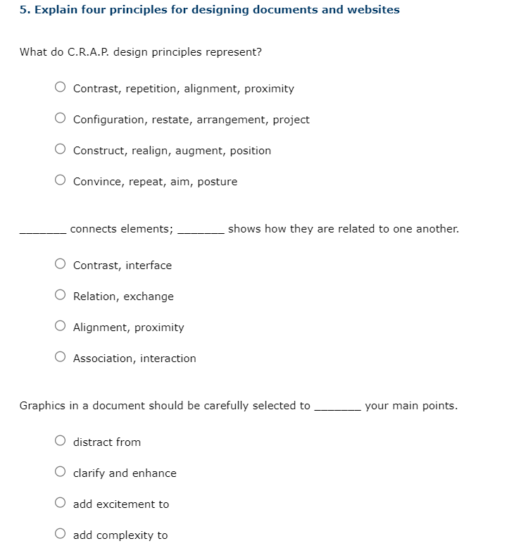 Solved Explain four principles for designing documents and | Chegg.com