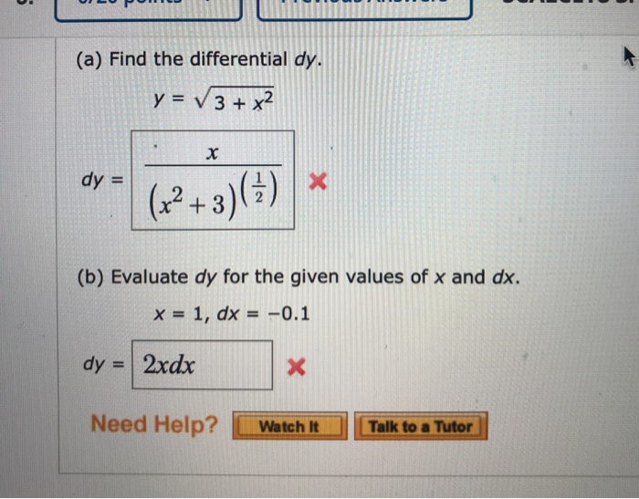 Solved (a) Find the differential dy. y = 3 + x2 dy = | Chegg.com