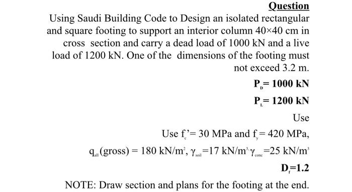 Solved Question Using Saudi Building Code to Design an | Chegg.com